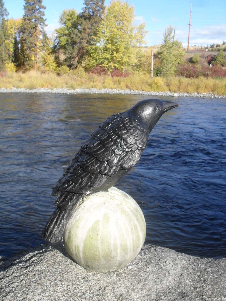 Crow on Sphere Garden Statue