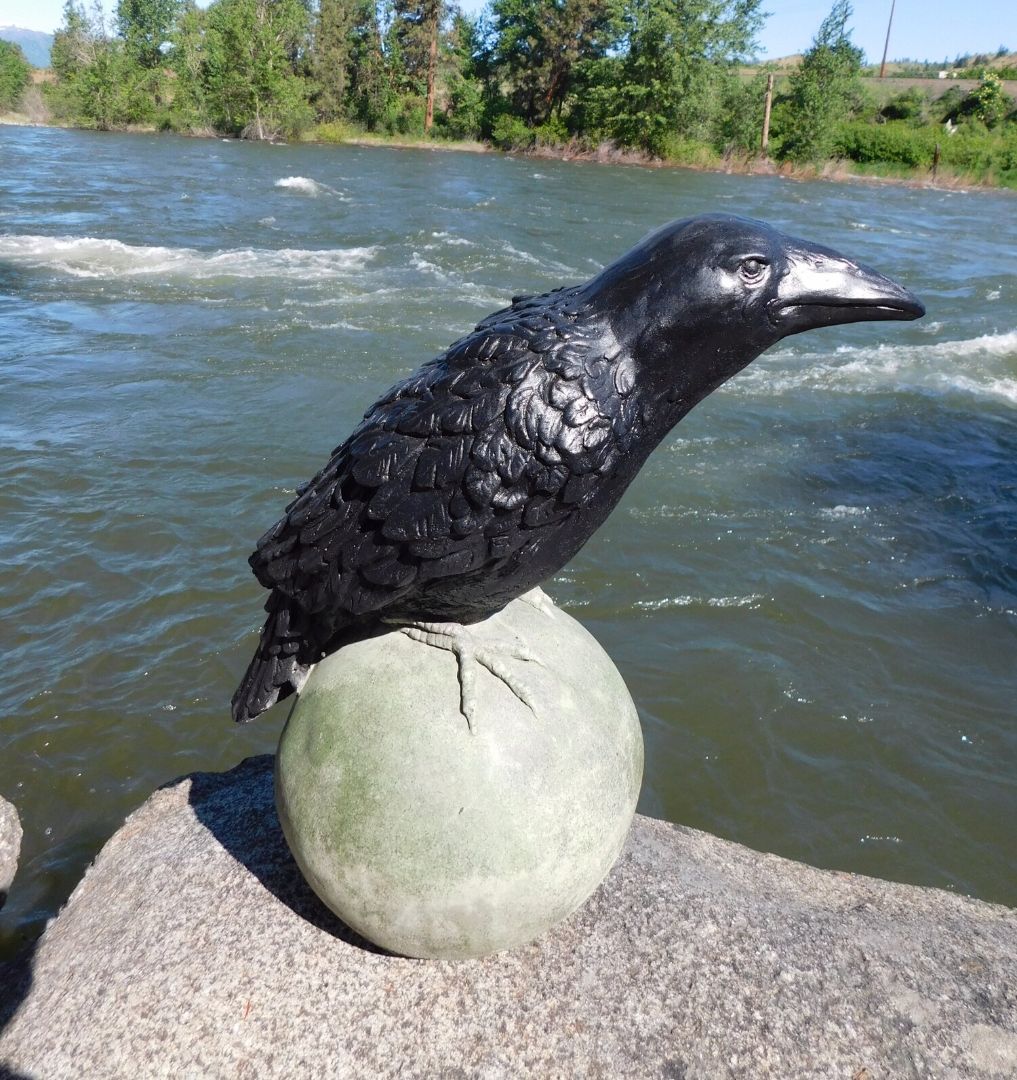 Raven on Sphere Garden Statue